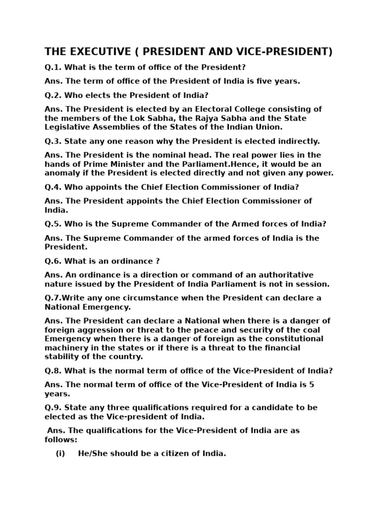 The Executive (President and Vice President) | PDF | Government Of ...