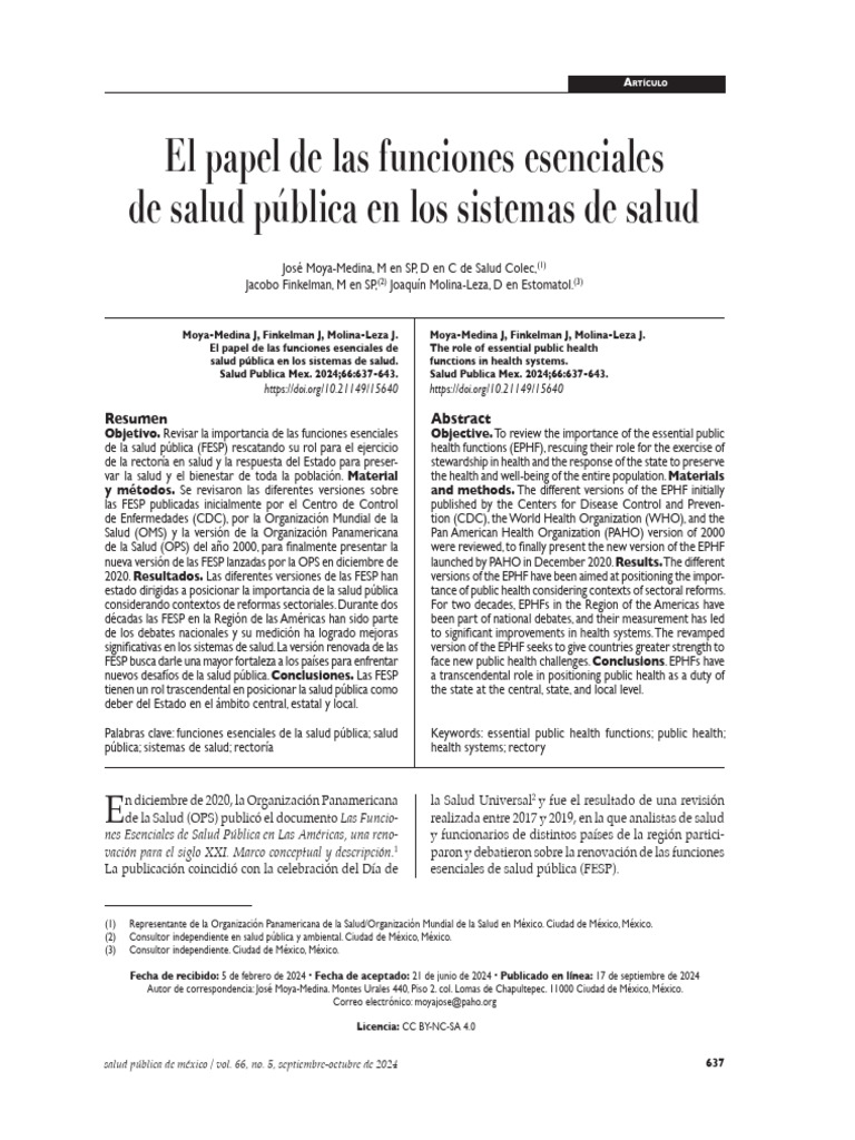Funciones Esenciales de Salud Pública Renovadas | PDF | Organización Panamericana de la Salud ...