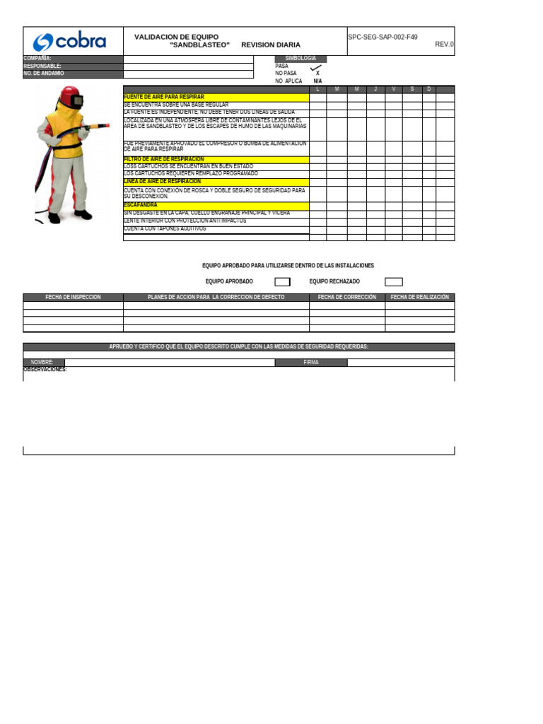 SPC-SEG-SAP-002-F49 Checklist Sandblasteo | PDF