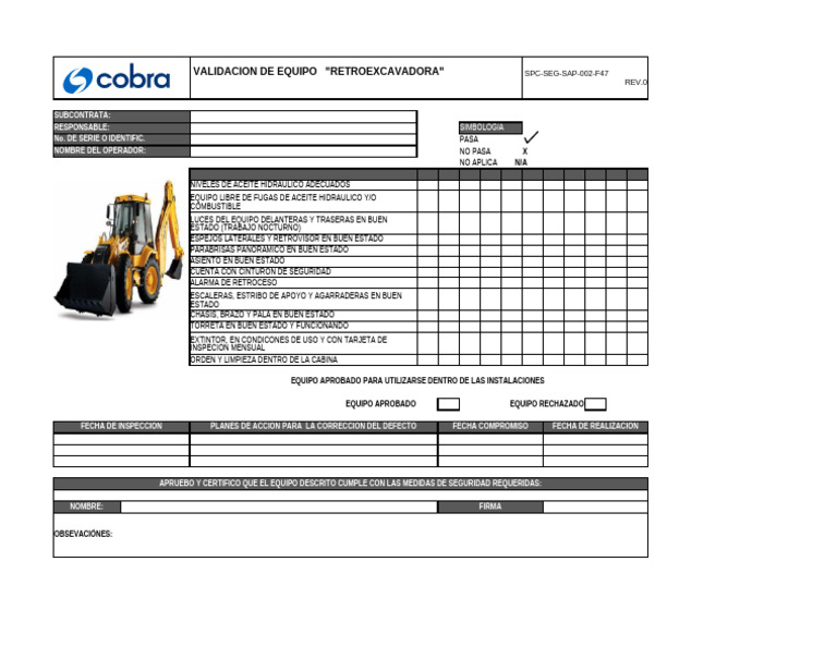 SPC-SEG-SAP-002-F47 Checklist Tablero Retroexcavadora | PDF | Vehículo ...