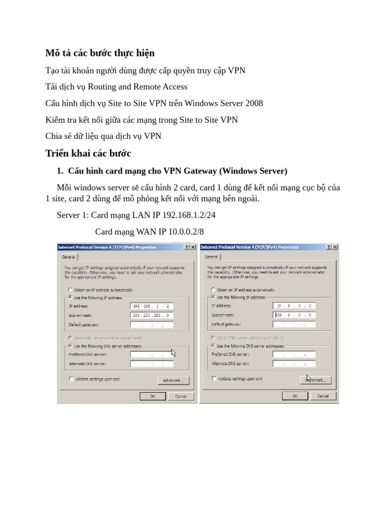 Thực Hành Cấu Hình Site to Site VPN Với Windows Server 2008 | PDF