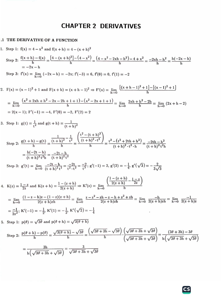Thomas Calculus 9th Edition Derivtion Chapter Solution Manual | PDF