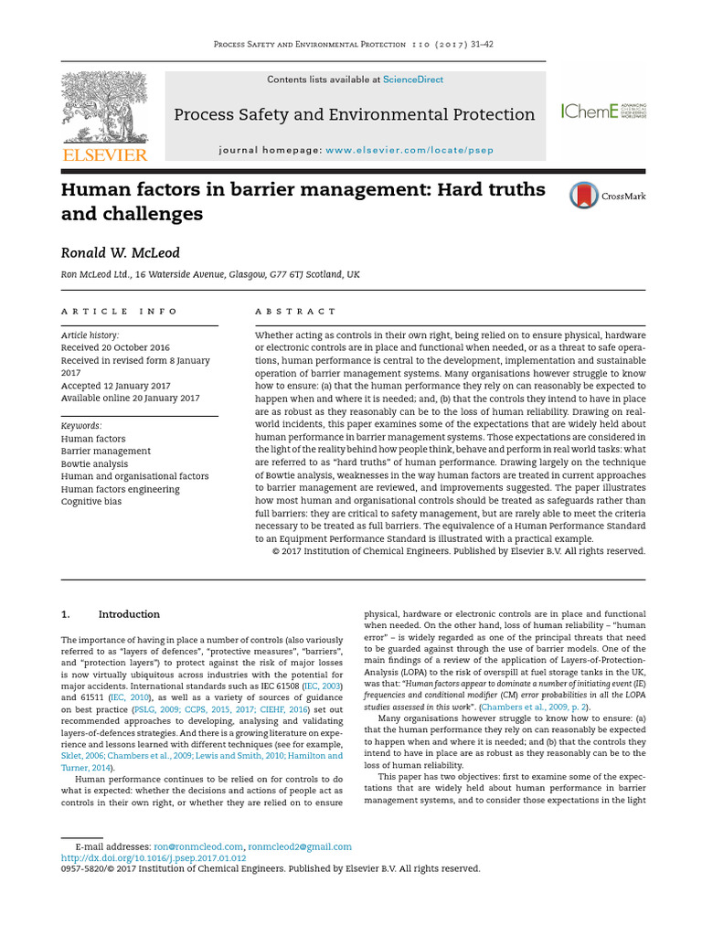 Human Factors in Barrier Management | PDF | Risk | Reliability Engineering