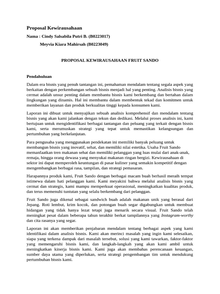 Proposal Kewirausahaan | PDF
