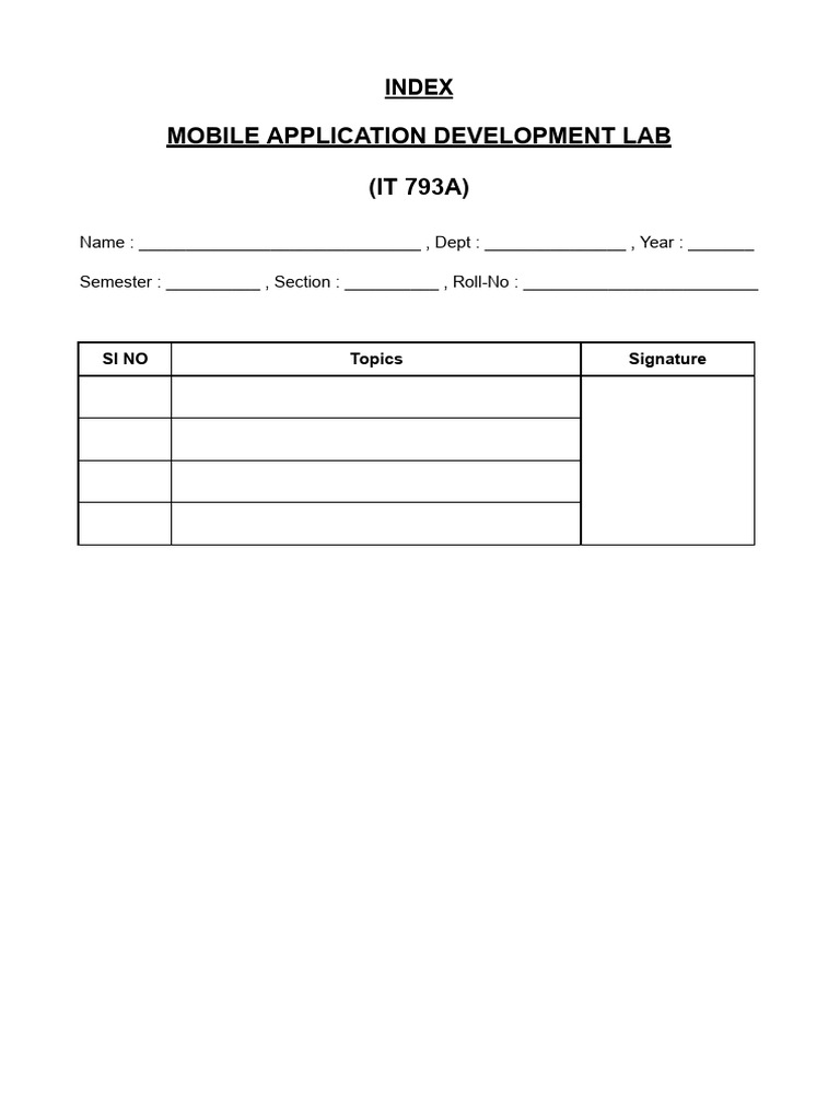 Mobile App Dev Lab Index | PDF