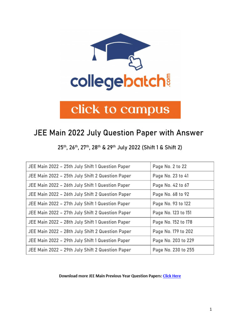 JEE Main 2022 July Question Papers | PDF | Rainbow | Gases