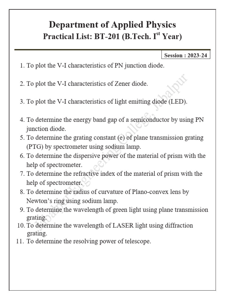 JEC Physics Experiments Manual | PDF | P–N Junction | Semiconductors