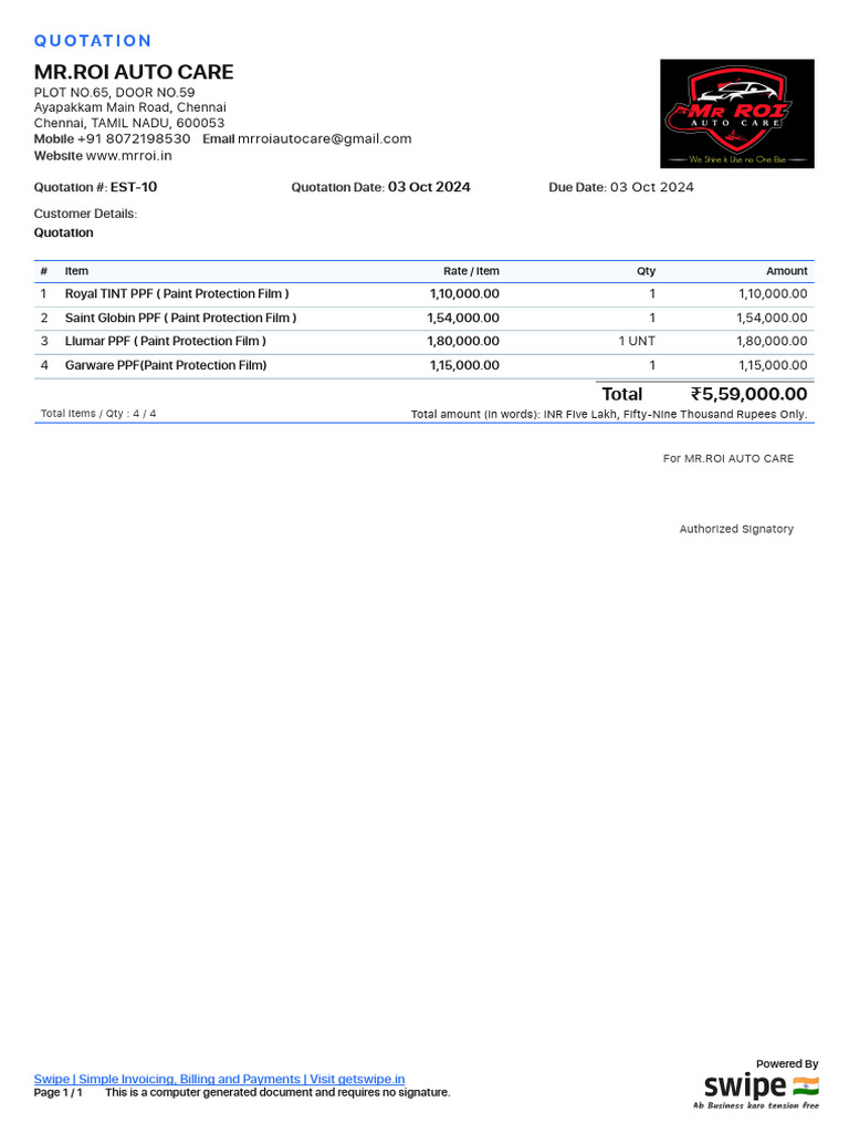 EST-10 - Quotation | PDF