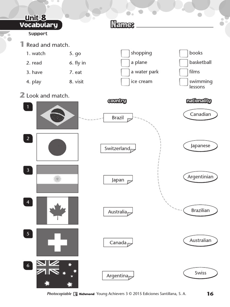 Vocabulary Unit 8: Activities & Nationalities | PDF