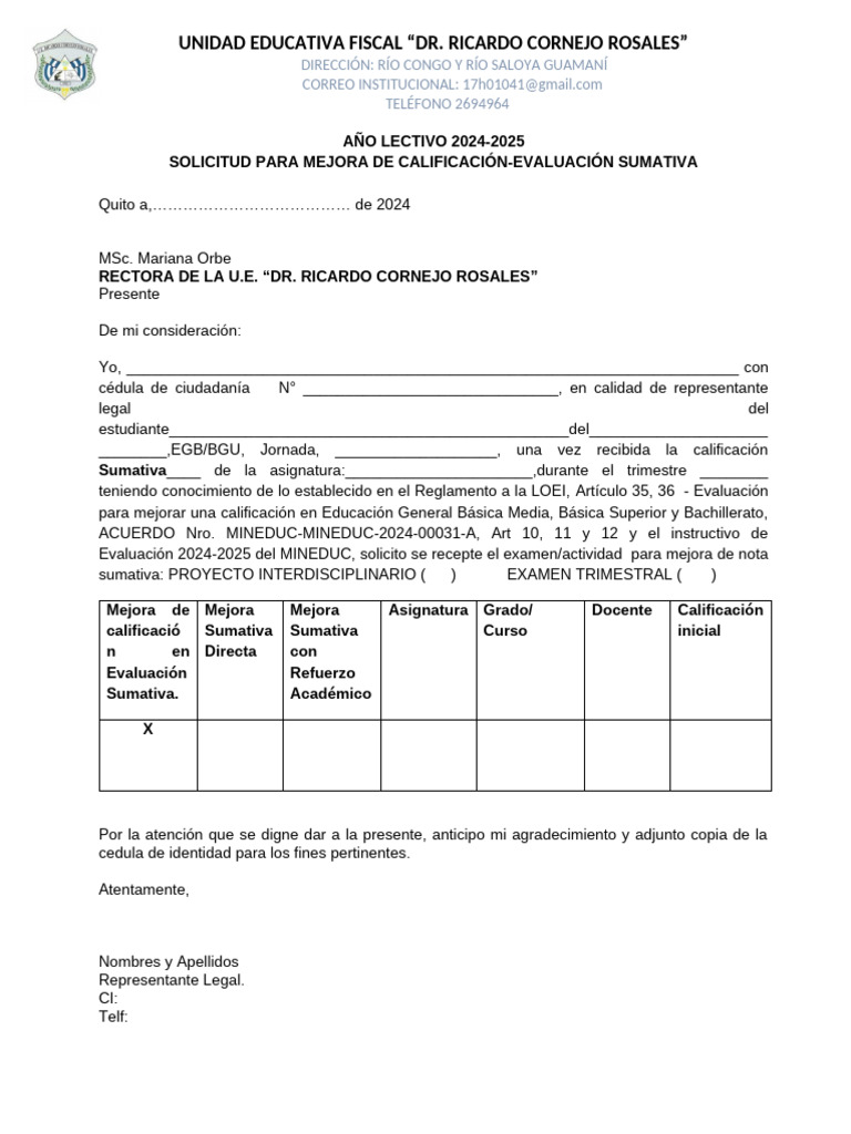 FORMATO SOLICITUD DE MEJORA sumativa | PDF