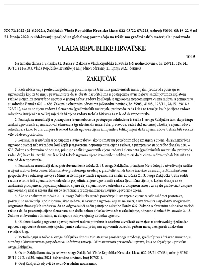 Zaključak Vlade Republike Hrvatske | PDF