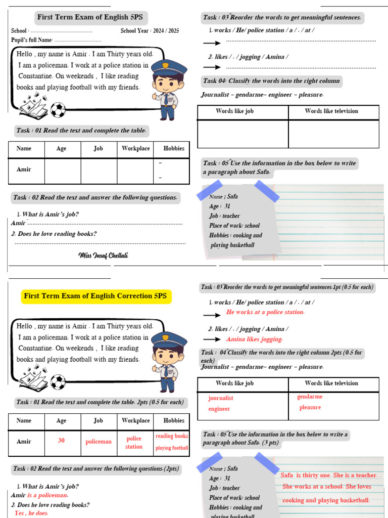 5ps Exam & Correction Miss Insaf (3) | PDF