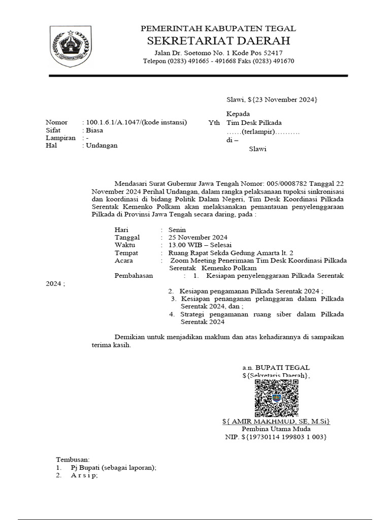 Undangan Pemantauan Pilkada Jateng 2024 | PDF