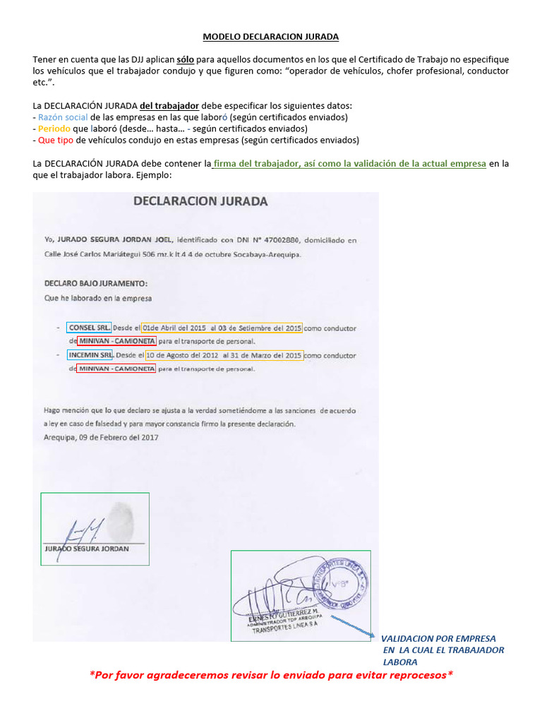 Modelo Declaracion Jurada | PDF