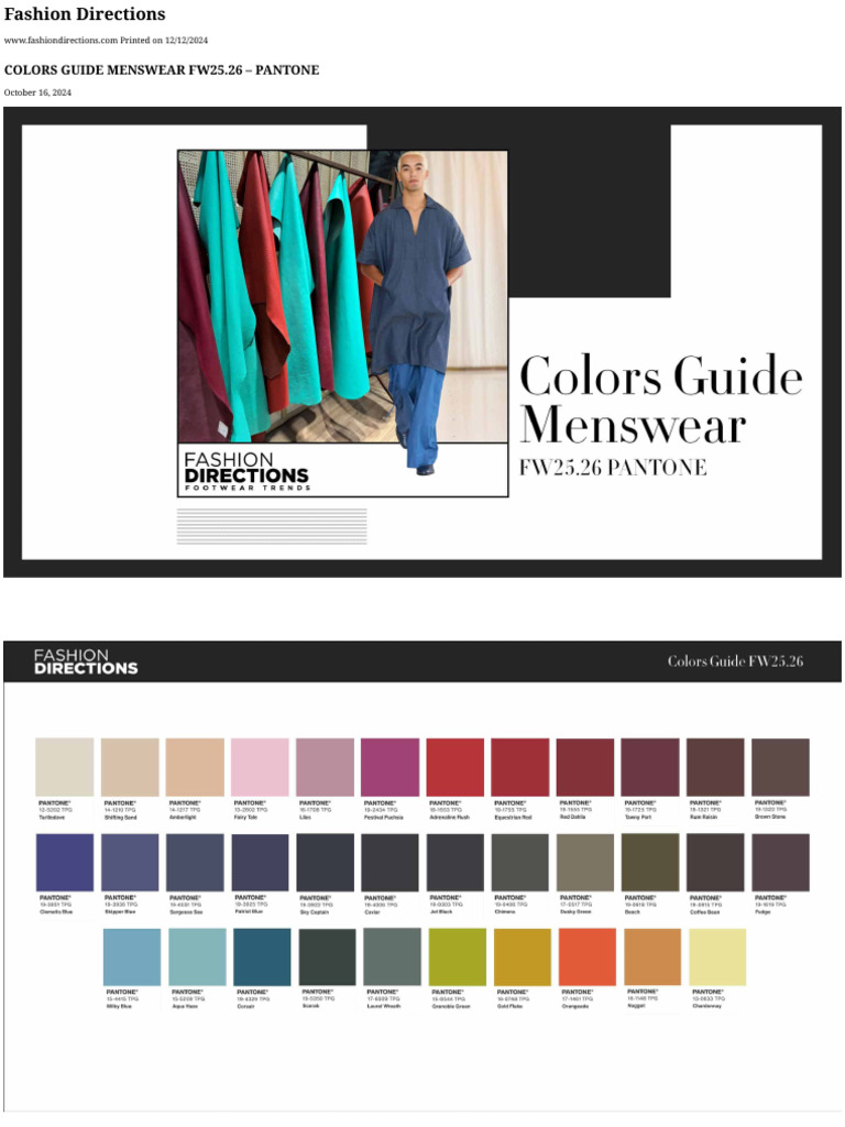 COLORS GUIDE MENSWEAR FW25 26 – PANTONE - Women's Shoes TR | PDF