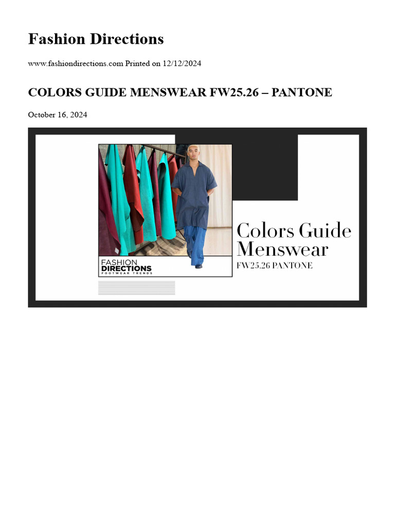 COLORS GUIDE MENSWEAR FW25 26 – PANTONE - Women's Shoes Trends | PDF