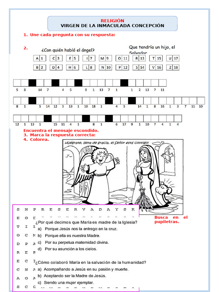 FICHA RELIG INMACULADA CONCEPCIÓN | PDF