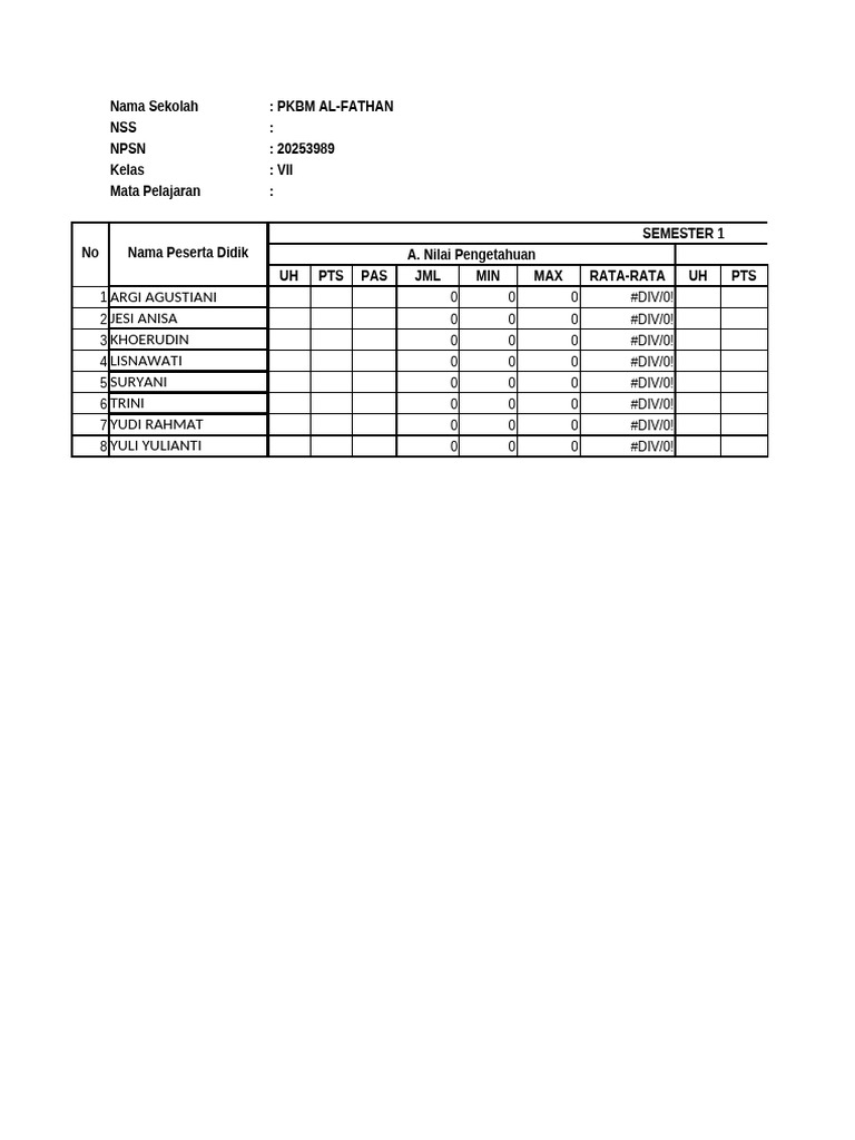 Format Nilai Raport Sas Pkbm 2024 Pdf