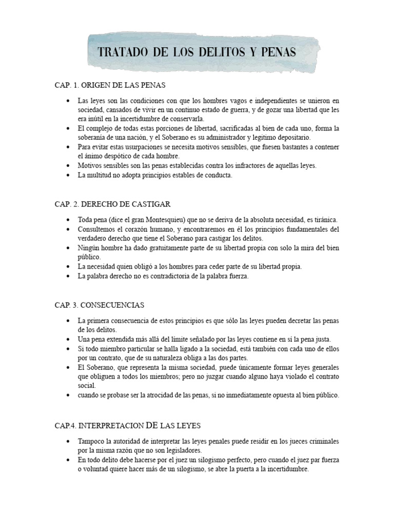 Beccaria - Ideas Principales de Cada Capitulo | PDF | Castigos | Tortura