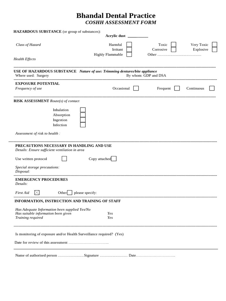 COSHH assessment sheet | PDF | Hazards | Workplace