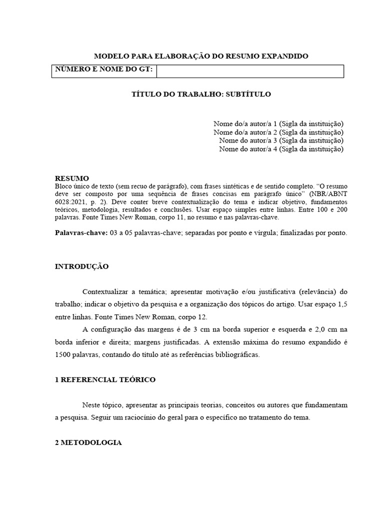 TEMPLATE PARA RESUMO EXPANDIDO | PDF | Abstract (resumo)