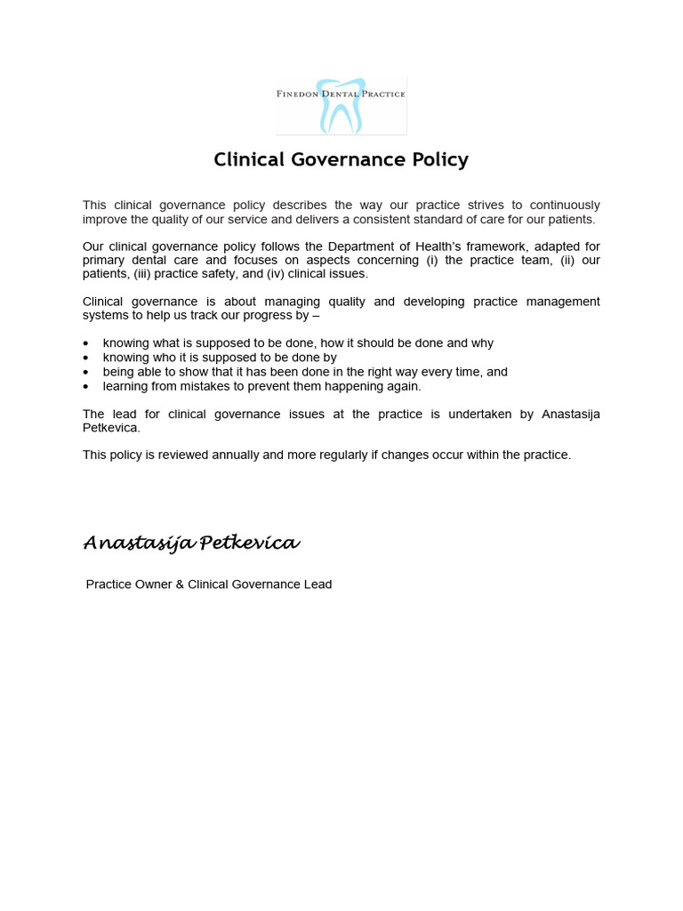Clinical-Governance-Policy-FDP | PDF | Patient Safety | Radiography