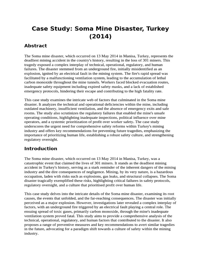 Analysis of the Soma Mine Disaster | PDF | Mining | Occupational Safety ...