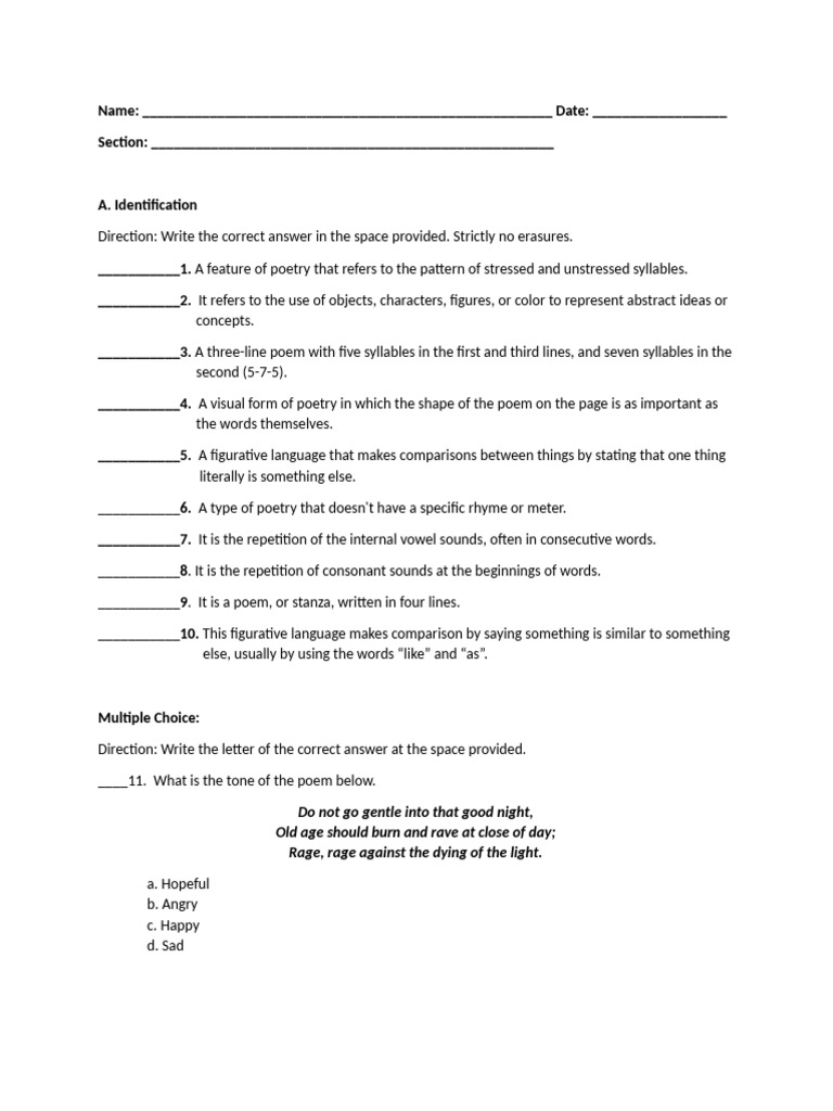 Summative Exam -Poetry | PDF | Poetry | Metre (Poetry)