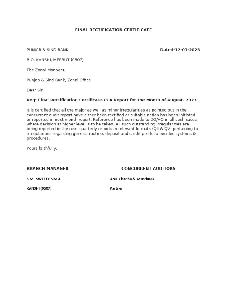 FINAL RECTIFICATION CERTIFICATE | PDF | Accounting