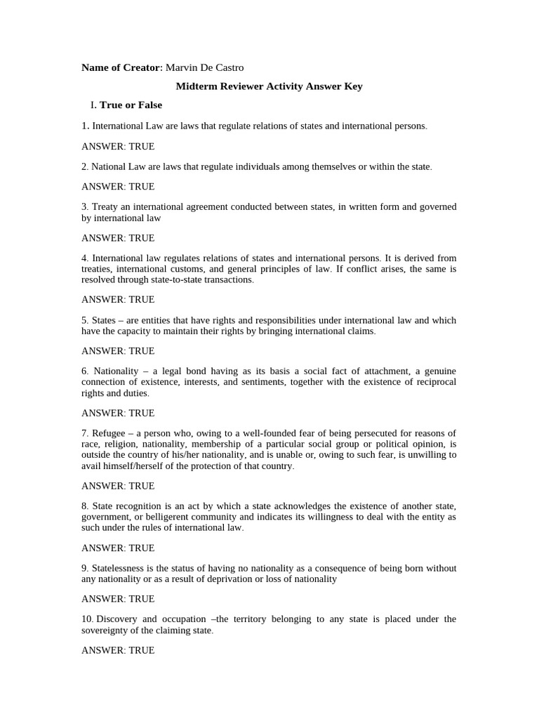 MIDTERMS-REVIEWER-ANSWER-KEY | PDF | Human Rights | International Law