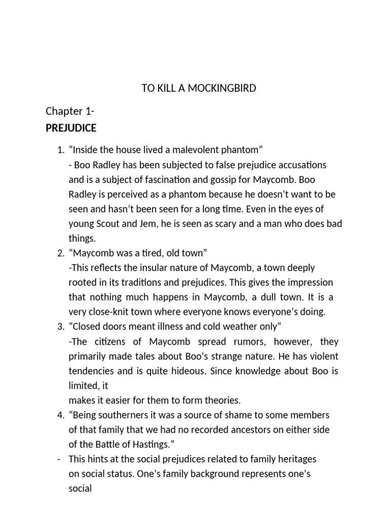 To Kill A Mockingbird CHP 1 | PDF | To Kill A Mockingbird | Social ...