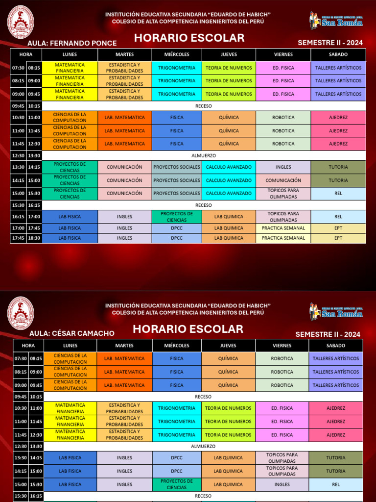 Horario - Ingenieritos Del Perú - Semestre II - 2024 | PDF