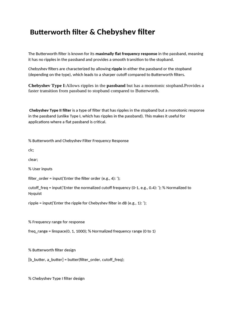 Butterworth and Chebyshev Filter | PDF | Telecommunications Engineering | Electronic Design