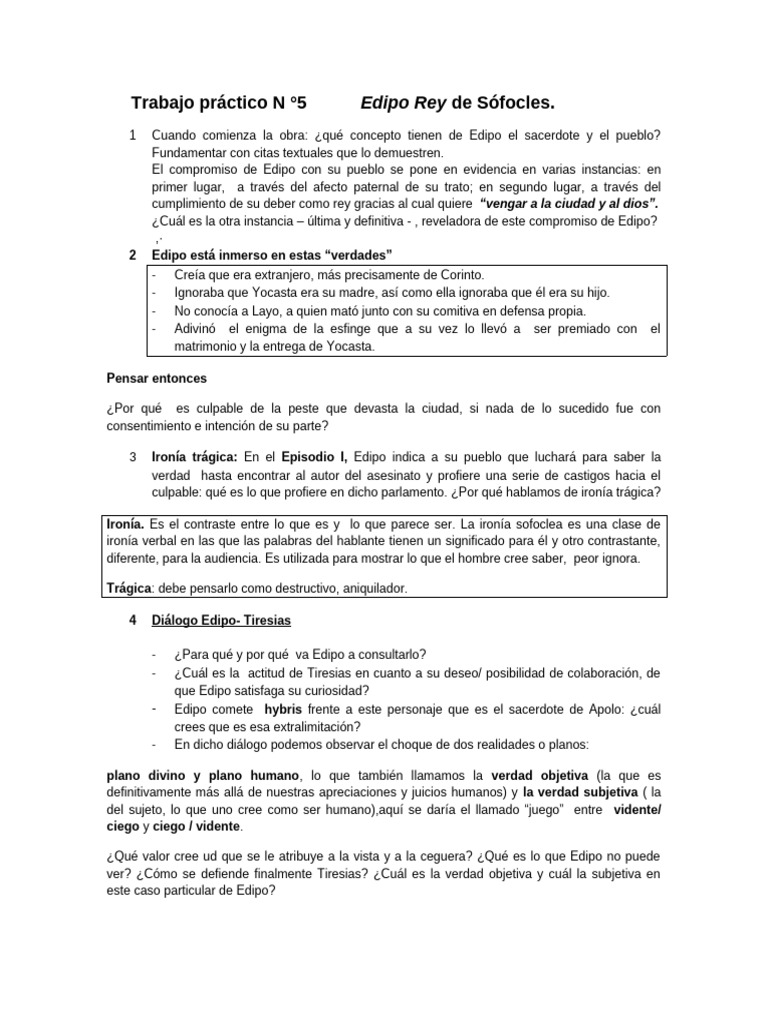 Trabajo Práctico Edipo Rey de Sófocles | PDF | Edipo