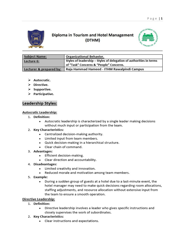 Lecture 6 Styles of Leadership | PDF | Leadership | Empathy