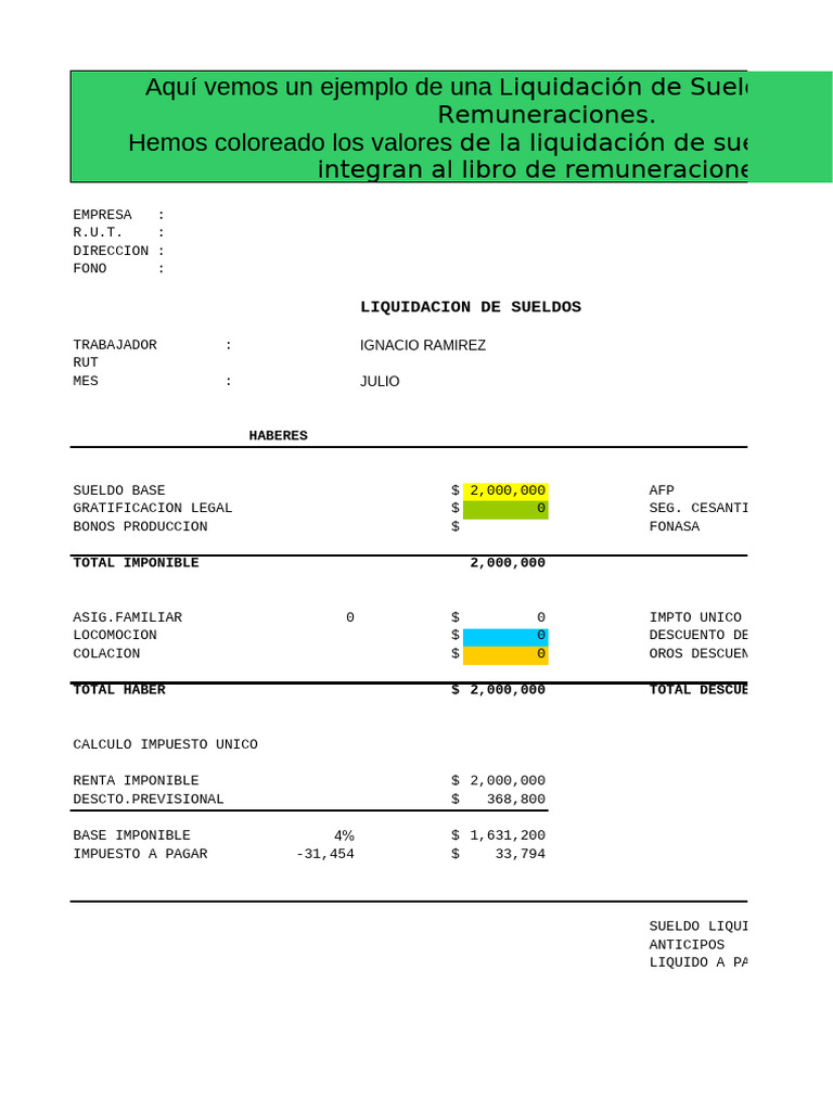 Ejemplo de Liquidación de Sueldo Julio | PDF | Servicios financieros ...