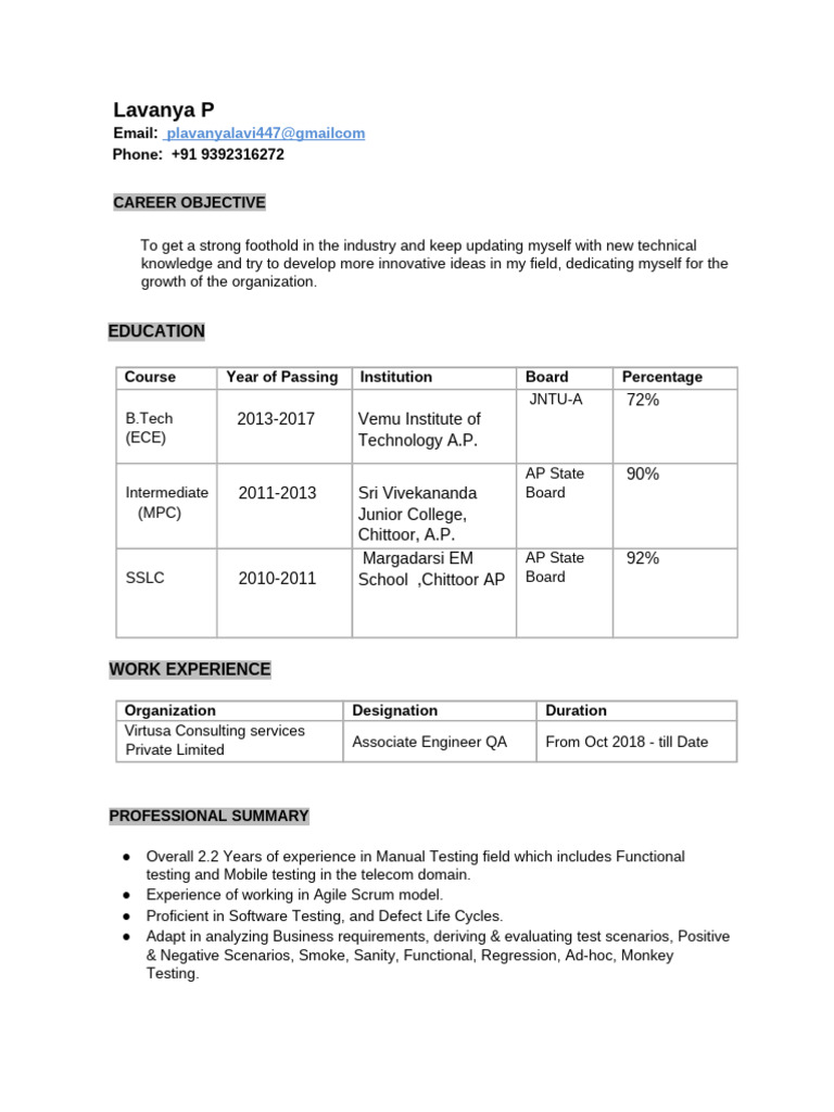 Lavanya Resume Manual | PDF | Computing | Information Technology