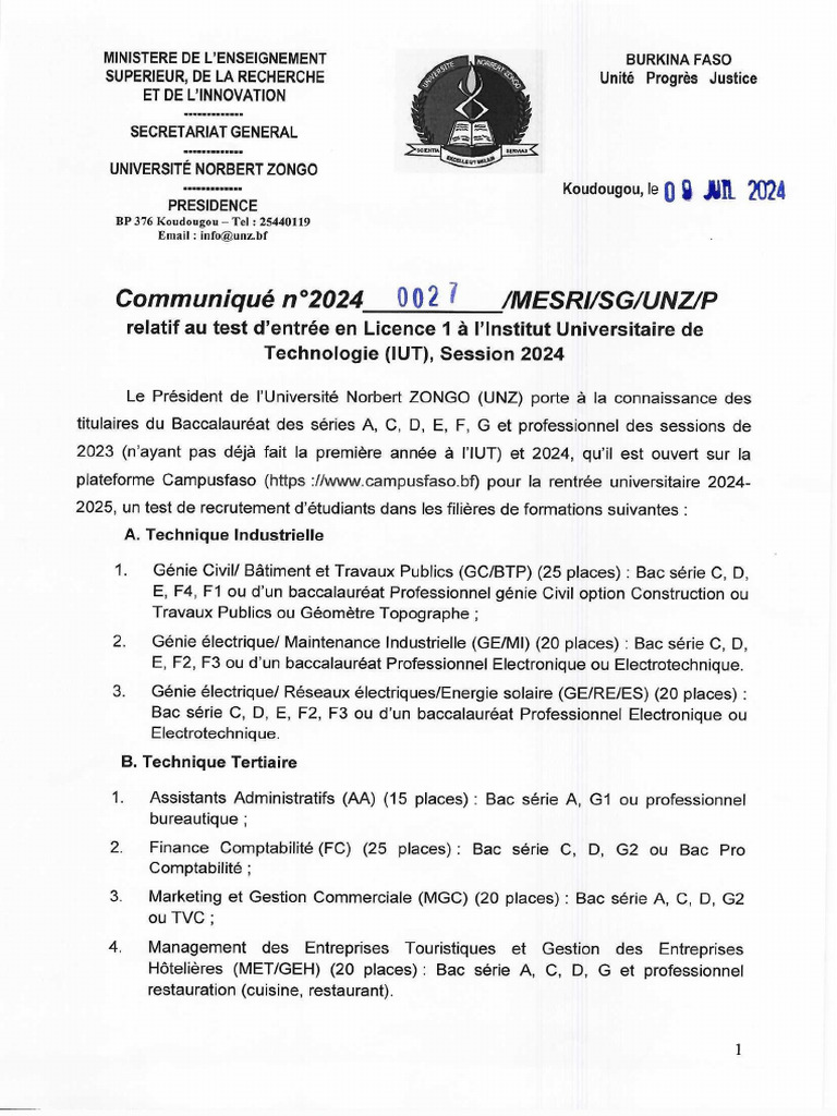 Test d'Entree Iut 2024 | PDF