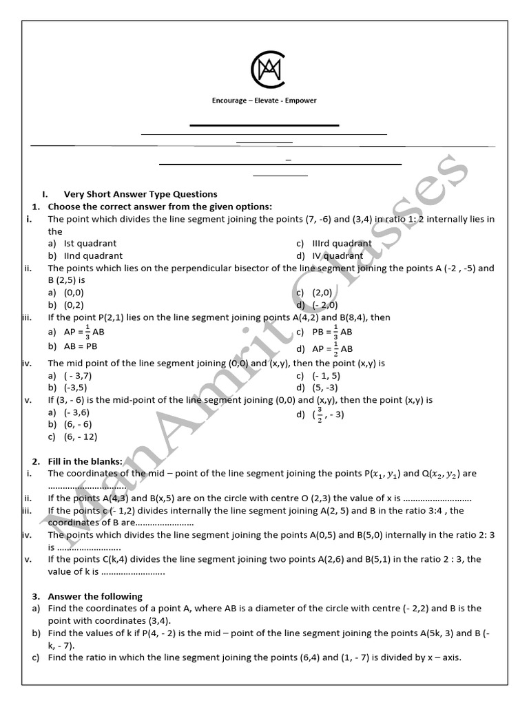 Coordinate Geometry Exercises for G10 | PDF | Circle | Cartesian ...