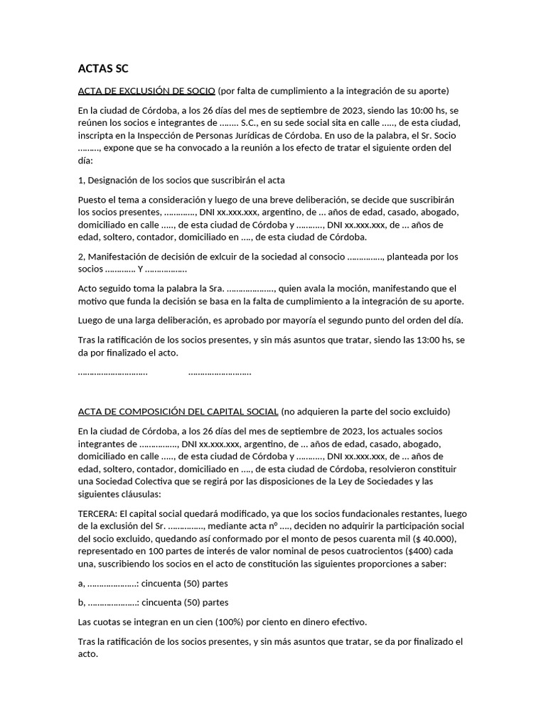 Modelos Actas | PDF | Compartir (Finanzas) | Business