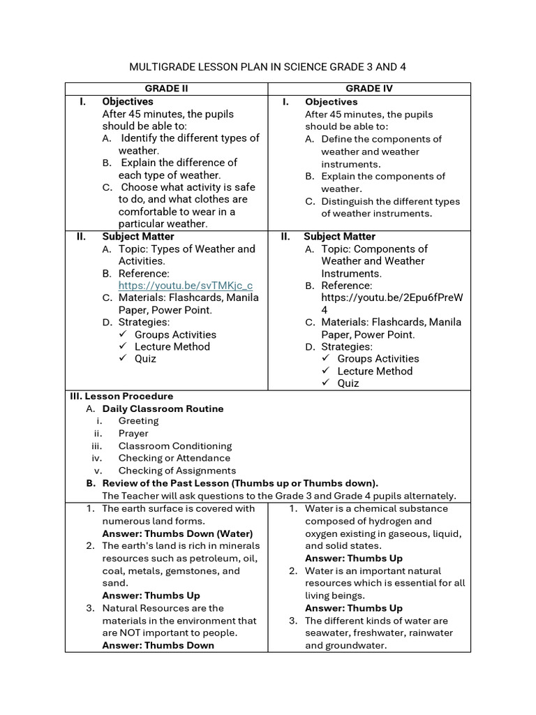 Multigrade Lesson Plan in Science Grade 3 and 4 | PDF | Water | Lesson Plan