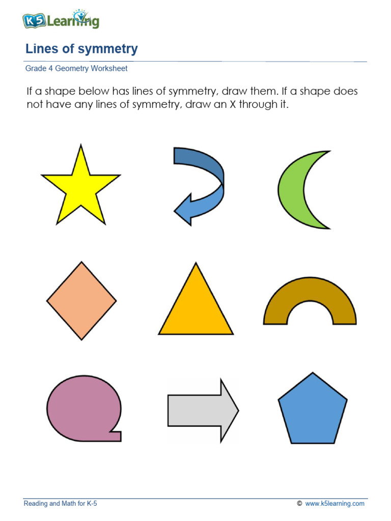 K-5 Geometry: Lines of Symmetry Worksheet | PDF