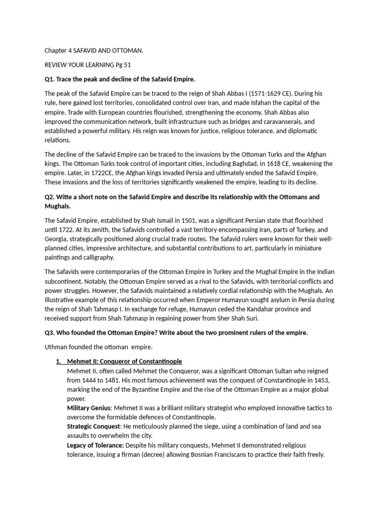 Chapter 4 Safavid and Ottoman Notes | PDF | Ottoman Empire