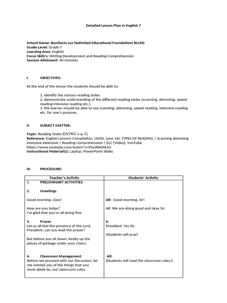 Demo Lesson Plan Revised | PDF | Speed Reading | Reading Comprehension