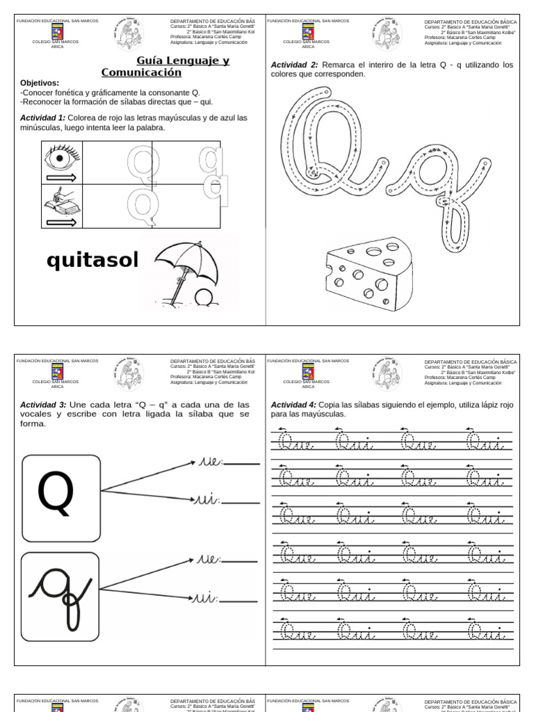GUÍA N°8 FONEMA Q | PDF | Educación primaria | Fonética