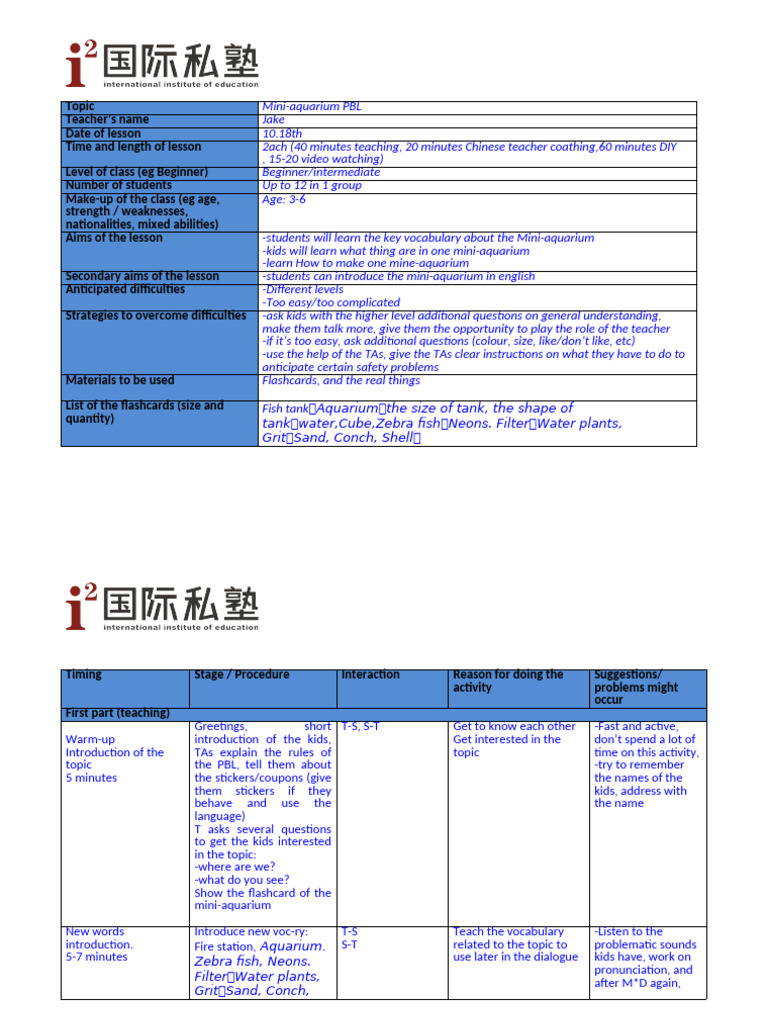 Mini-Aquarium Project-Based Learning | PDF | Cognition | Human ...