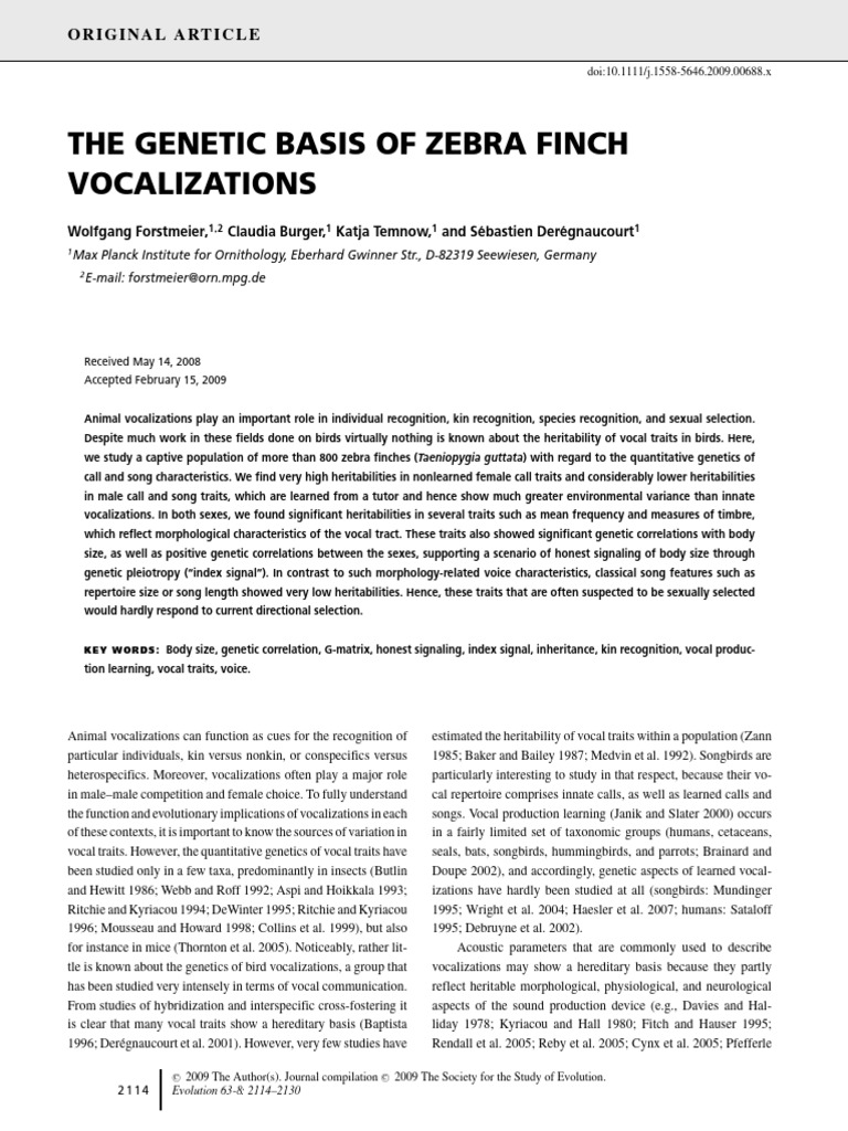 Evolution - 2009 - Forstmeier - THE GENETIC BASIS OF ZEBRA FINCH ...