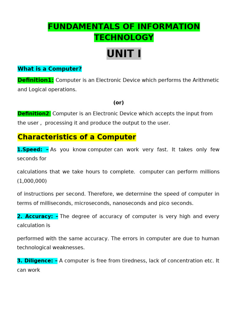 FIT UNIT I | PDF | Computer Keyboard | Computer Data Storage