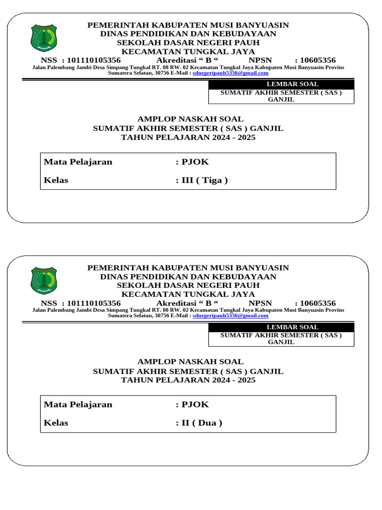 Cover Amplop Pas Ganjil - 2021-2022 | PDF