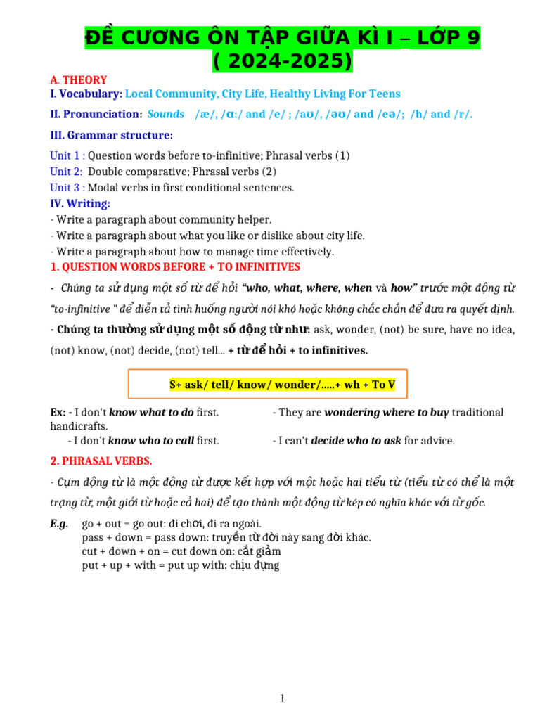 REVIEW 1 GKI TA 9 2024-2025 (GV) UYEN | PDF